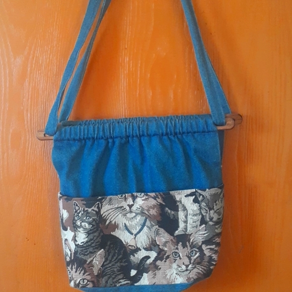 Bag Lady's Original | Bags | Bag Ladys Original Denim Cat Print Purse ...